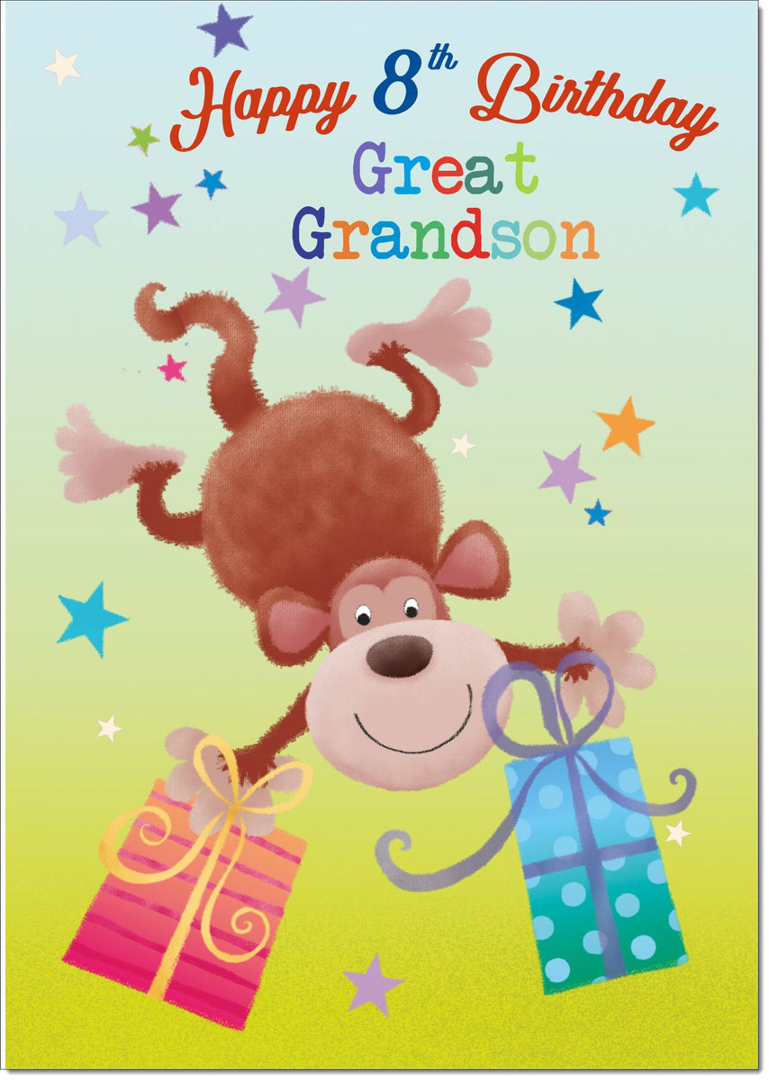 Great Grandson 8th Birthday Card Age 8 Monkey – doodlecards
