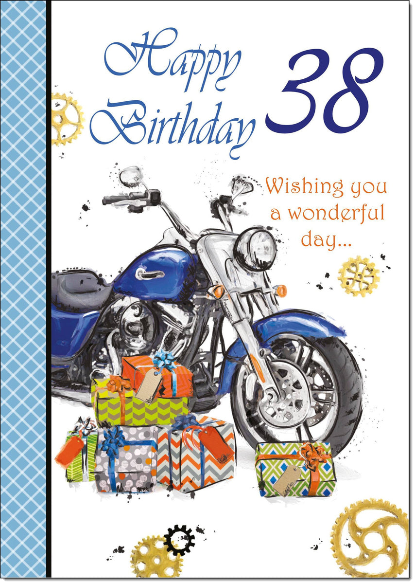 38th Birthday Card Age 38 for Him Motorbike – doodlecards