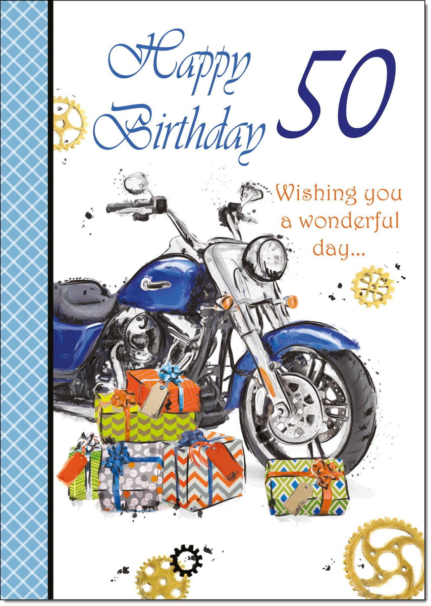 50th Birthday Card Age 50 for Him Motorbike – doodlecards
