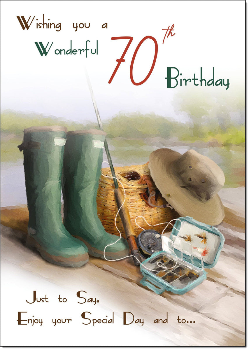 70th Birthday Card Age 70 Fishing – doodlecards
