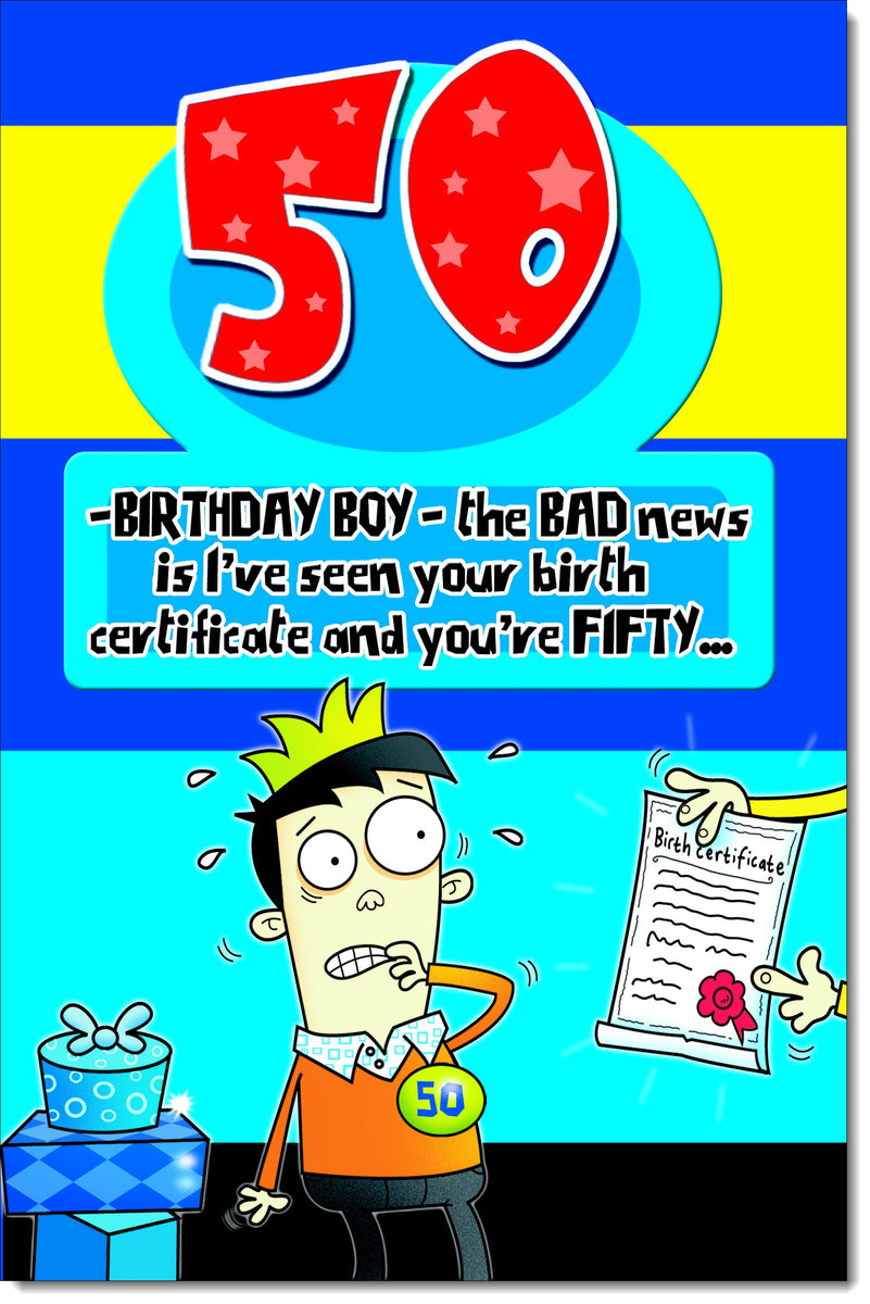 50th Birthday Card Age 50 for Him Funny – doodlecards