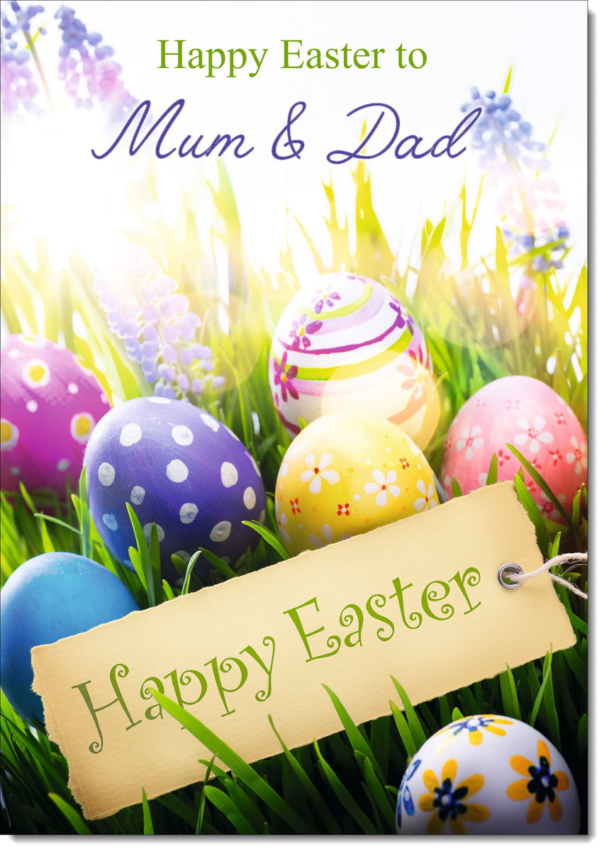 Mum & Dad Easter Card Colourful Happy Easter Eggs – doodlecards