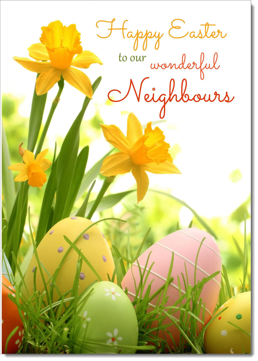 Neighbours Easter Card Daffodils & Eggs – doodlecards