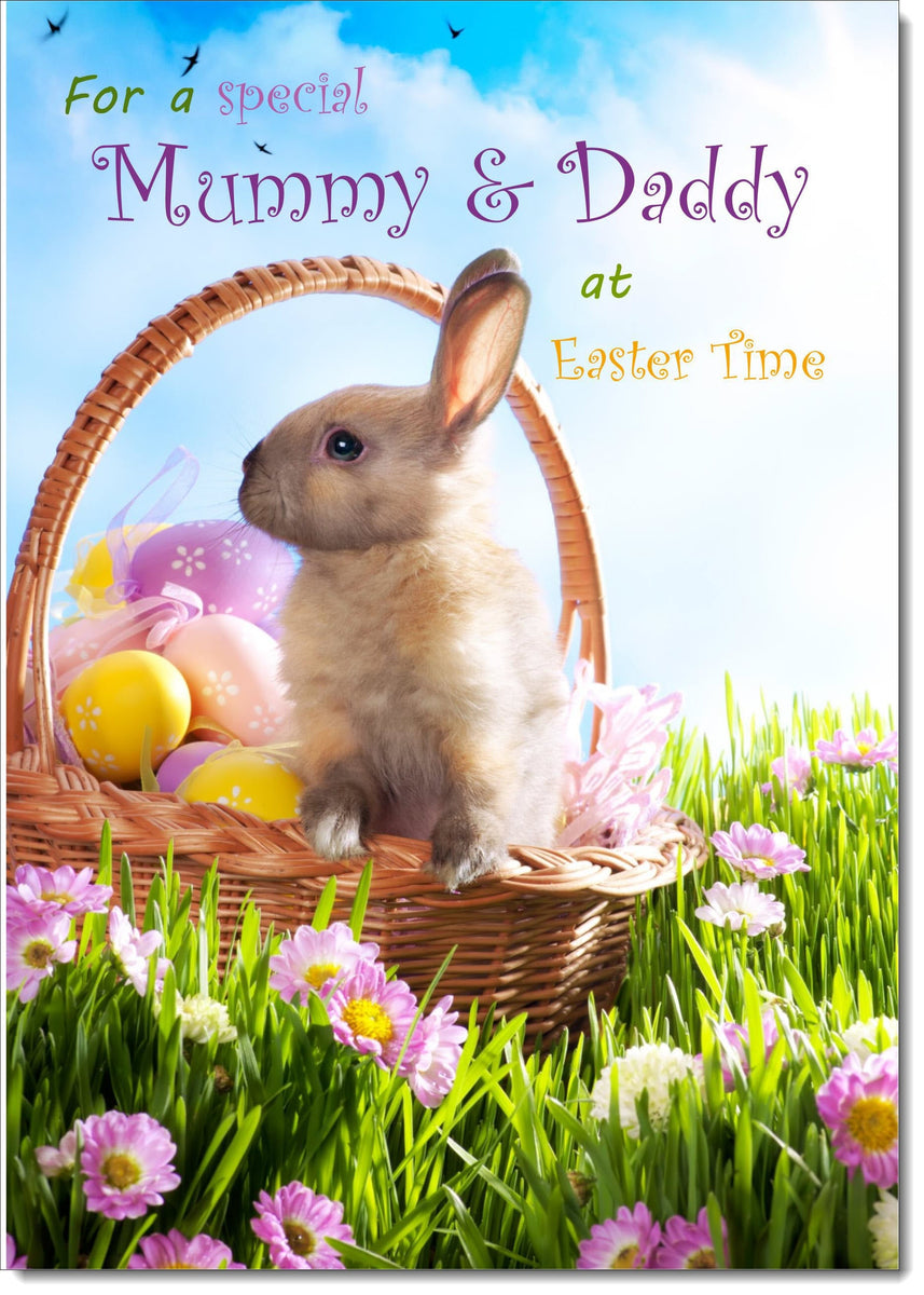 Mummy & Daddy Easter Card Easter Bunny and Eggs – doodlecards