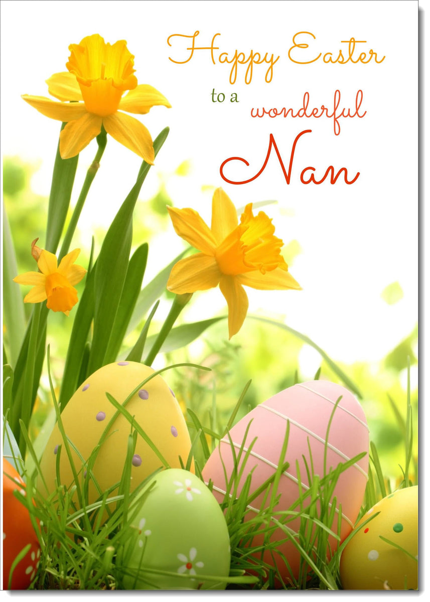 Nan Easter Card Daffodils & Eggs – doodlecards